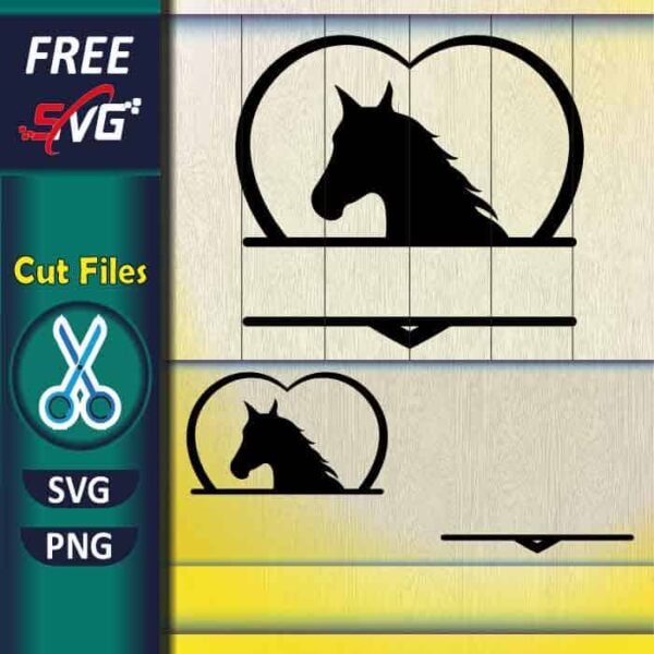 Horse Monogram SVG free, Horse Split Name Frame SVG, Horse heart SVG free