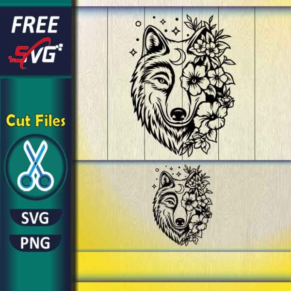 Wolf With Flowers SVG free, Wolf SVG free, Wolf Flower Svg