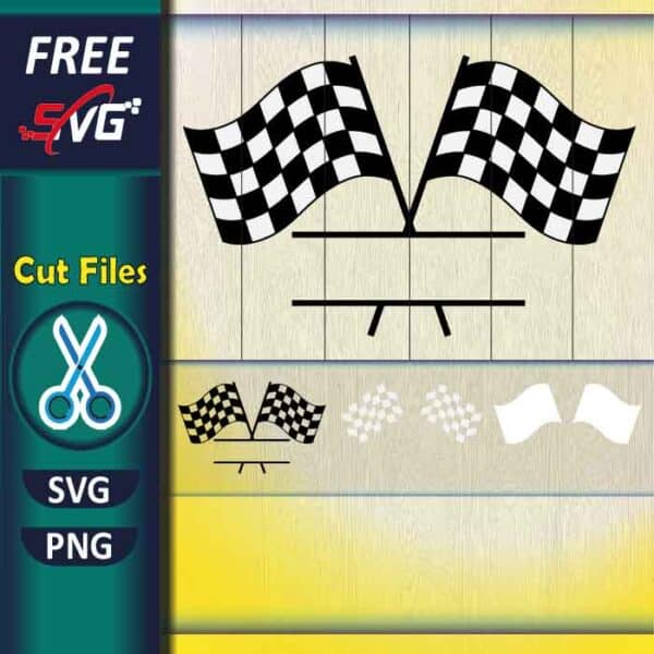 Double checkered flag crossed split name frame SVG free